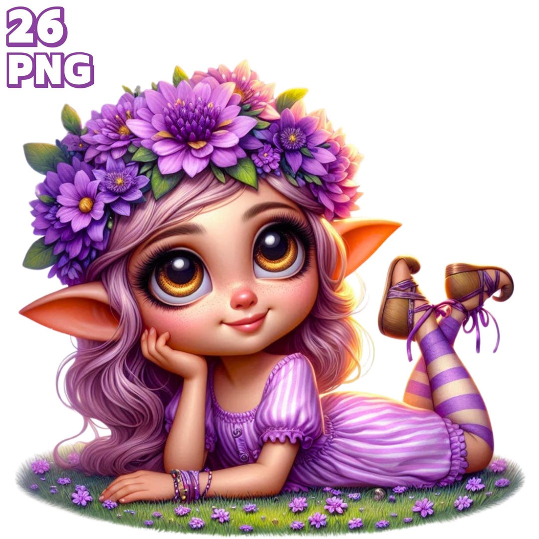 26 PNG Cute Purple Elves Clipart , Spring Elves, Cute Fantasy Elves ...
