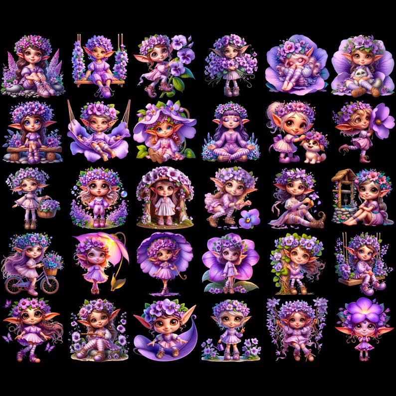 20 PNG Purple Violet Elves Clipart Cute Baby Elves, Garden Elf, Spring ...