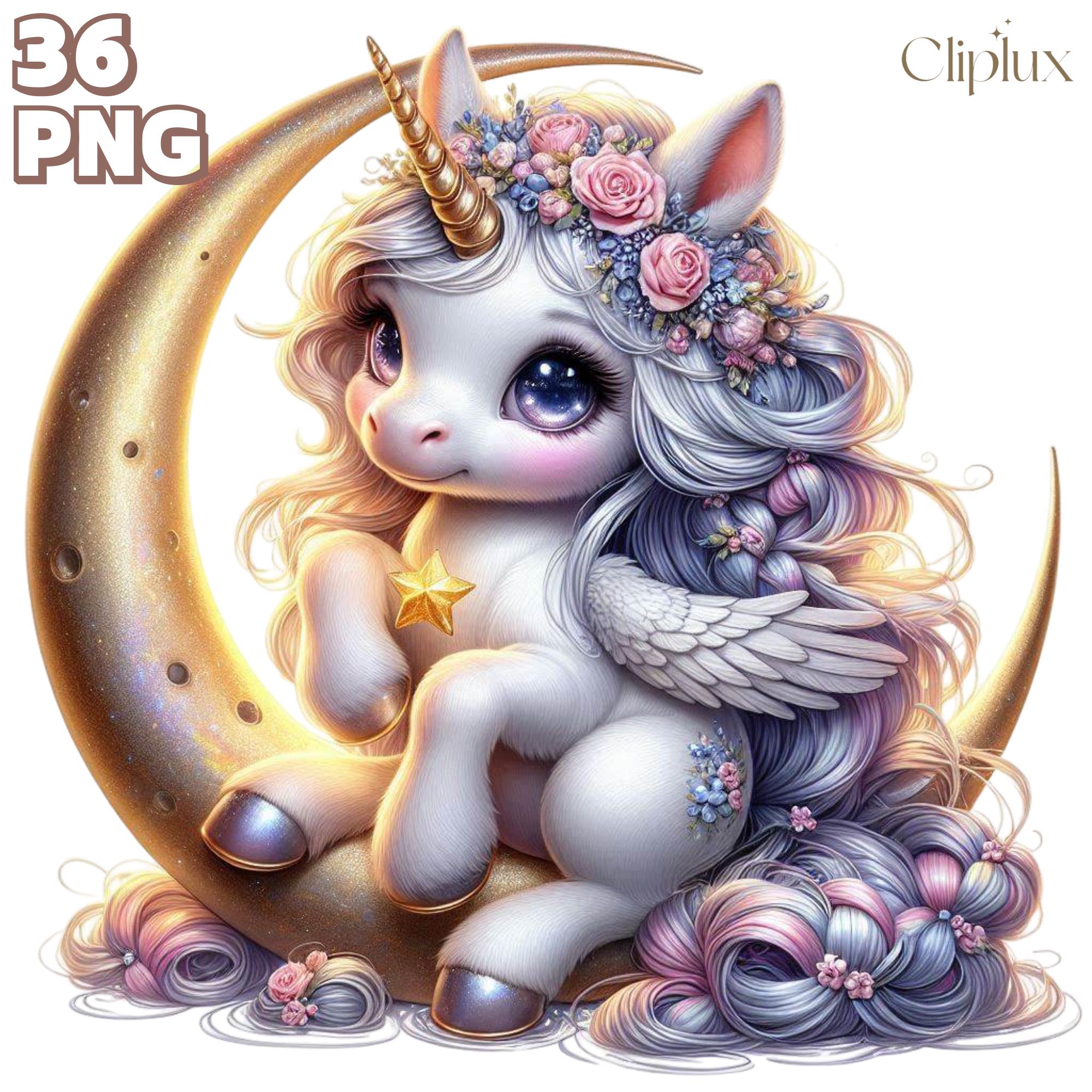Unicorn and Moon Clipart - 36 PNG Baby Unicorn, Unicorn With Moon ...