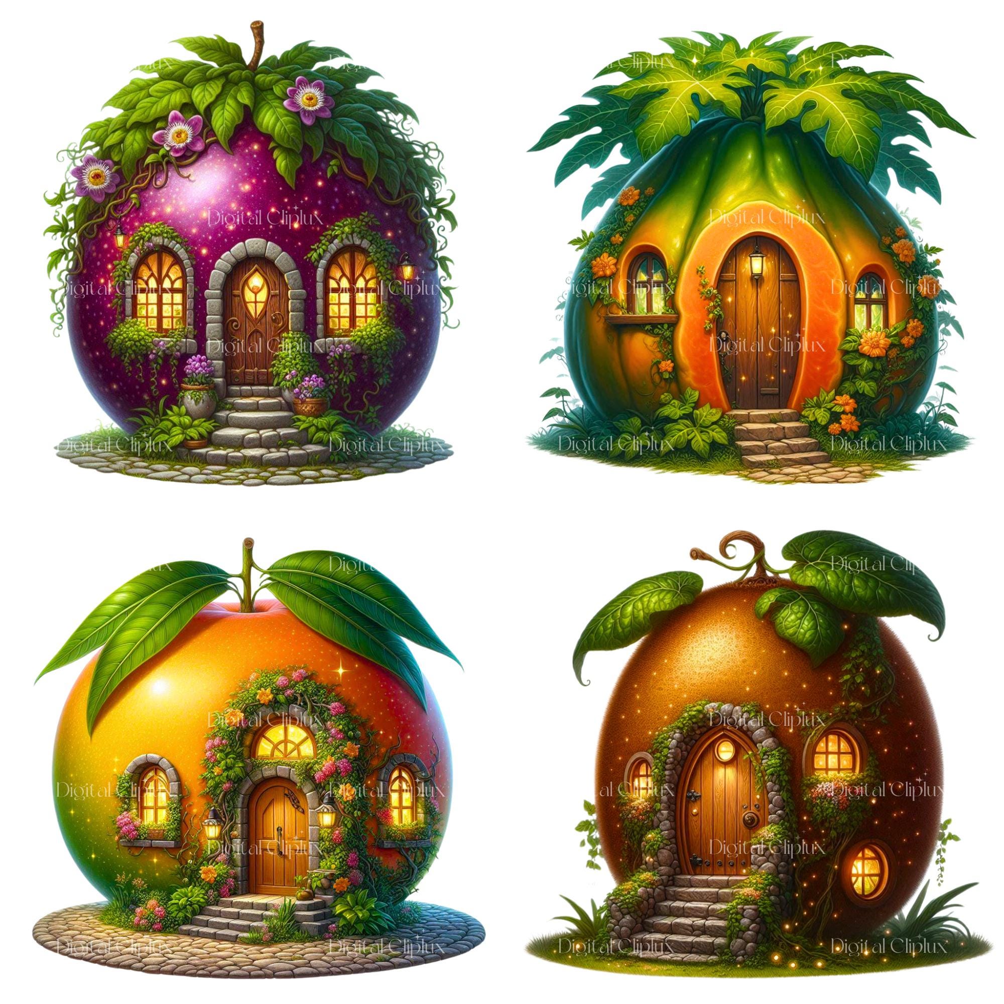 43 PNG Fruit Houses Clipart , Strawberry, Apple, Banana, Whimsical ...
