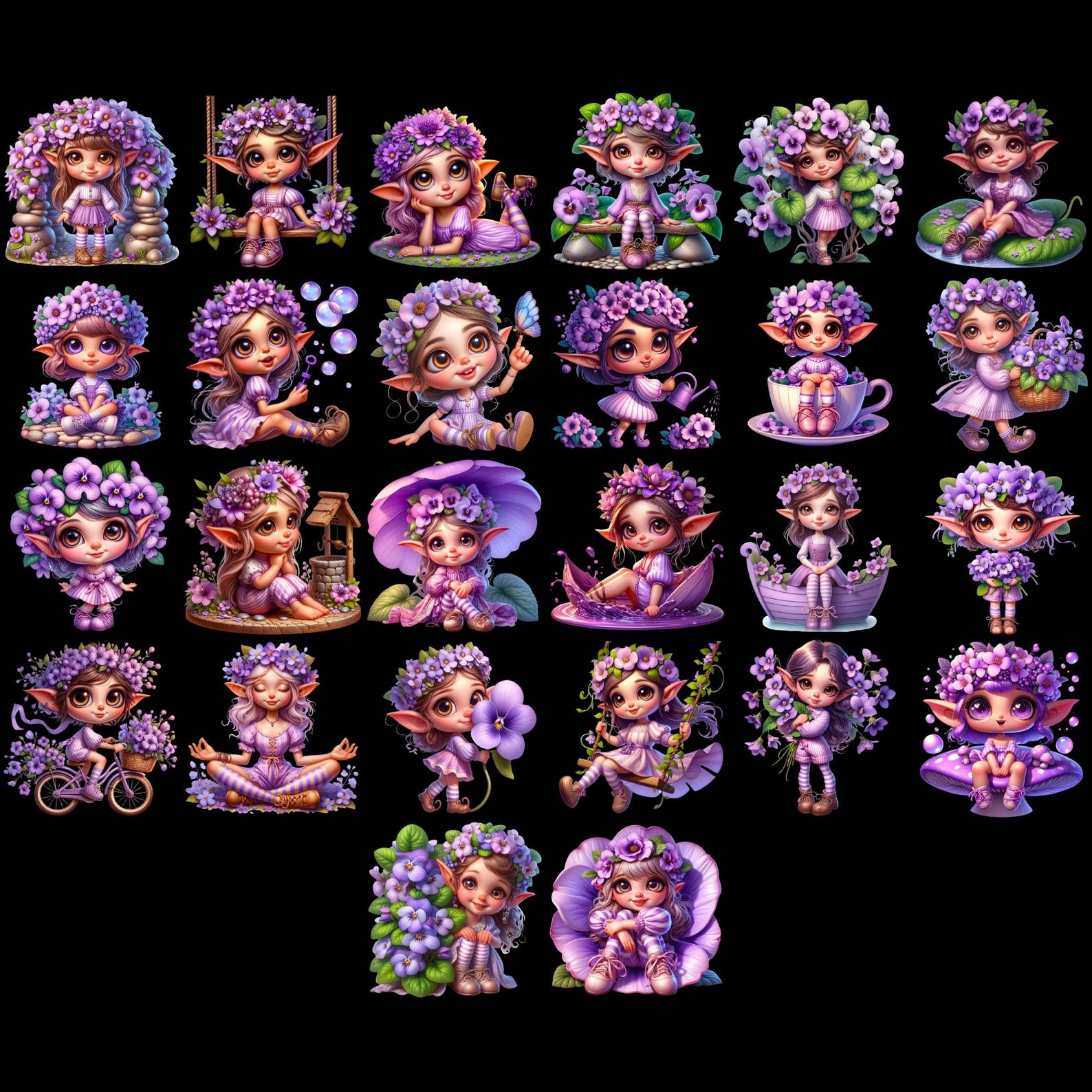 26 PNG Cute Purple Elves Clipart Spring Elves, Cute Fantasy Elves ...