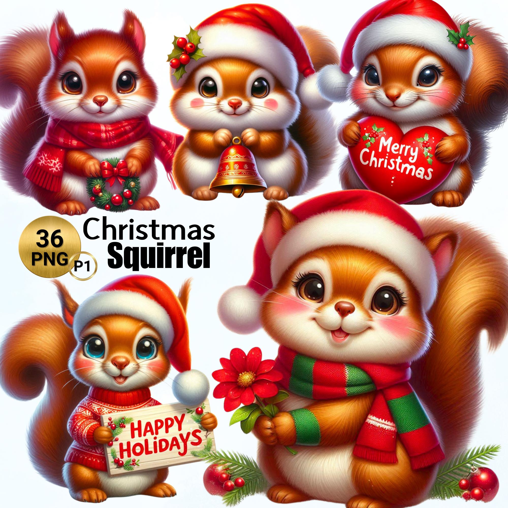 36 PNG Christmas Squirrel P1 Clipart , Christmas Animals, Santa ...
