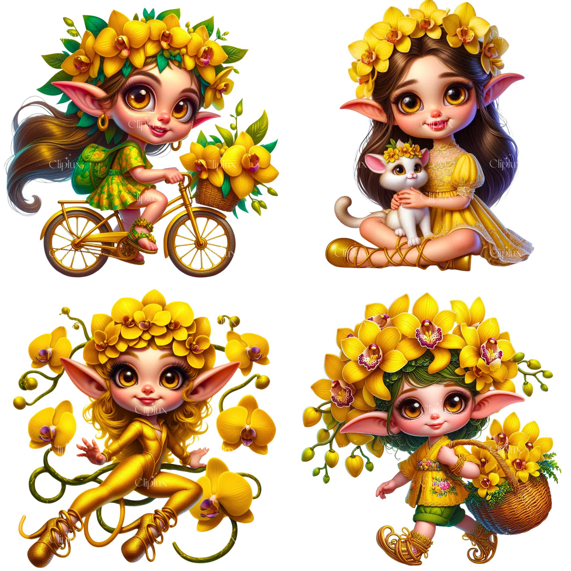 32 PNG Yellow Orchid Elves Clipart , Cute Baby Elves, Garden Elf ...