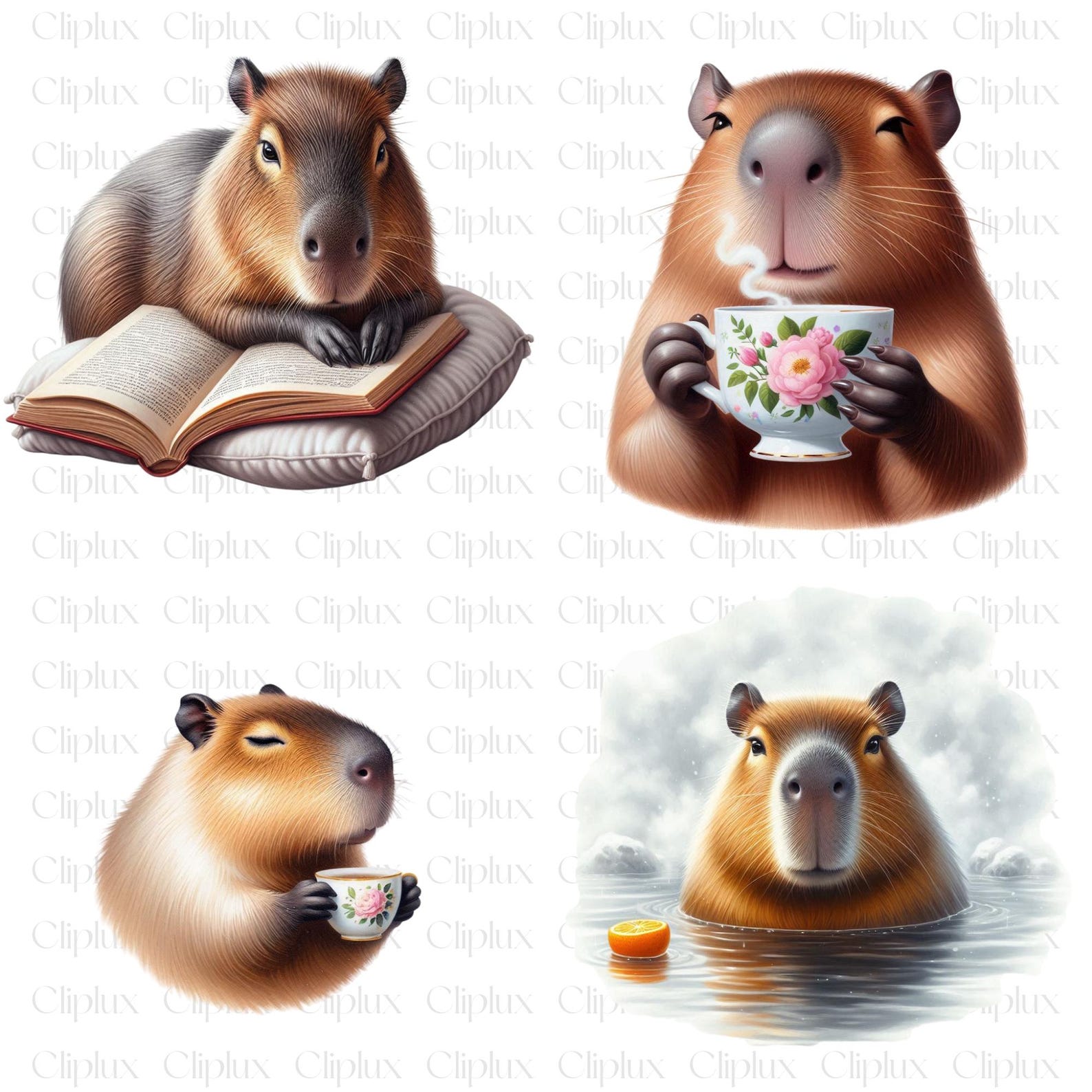 Capybara Collection Clipart - 54 PNG Cute Capybara Bundle, Flower ...