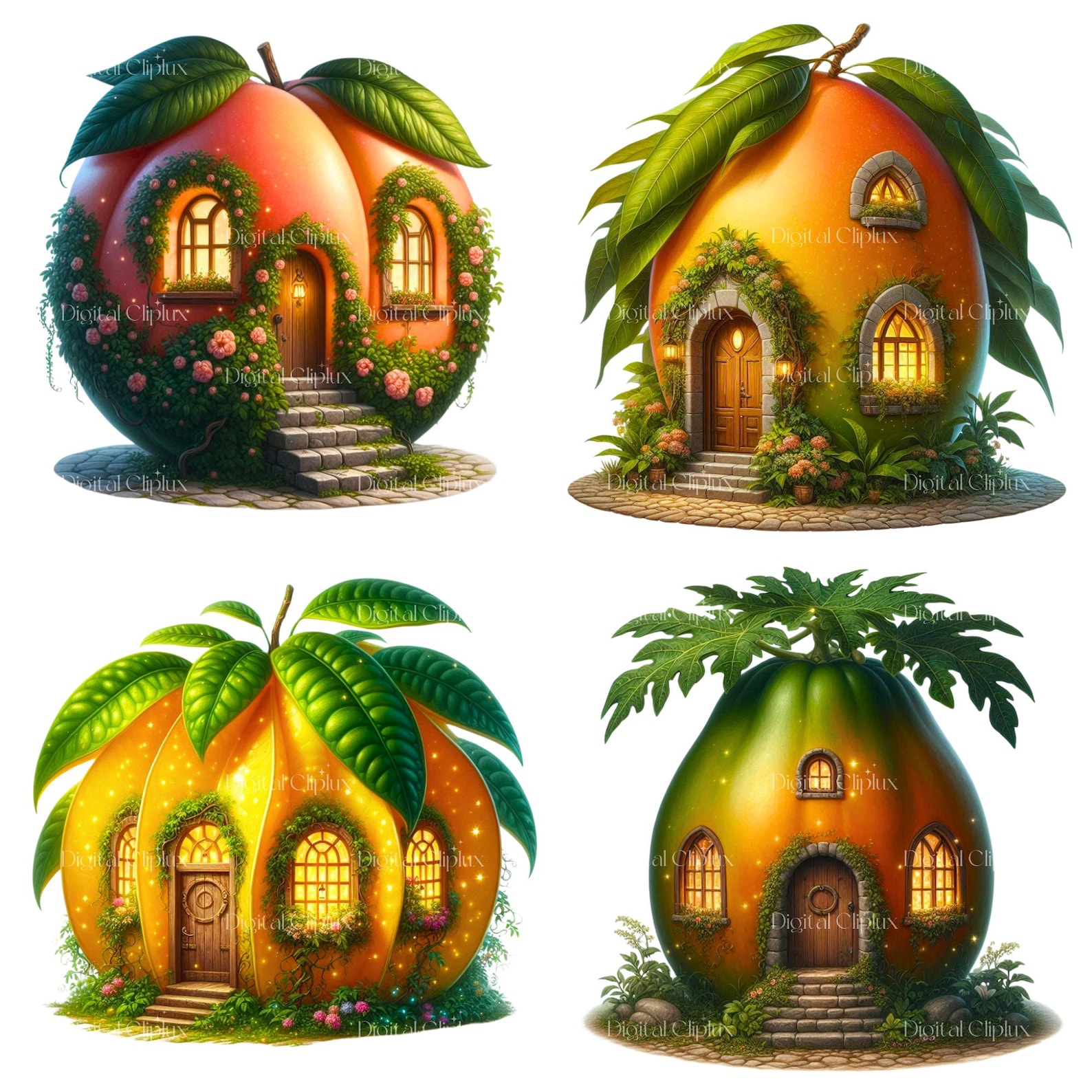 43 PNG Fruit Houses Clipart , Strawberry, Apple, Banana, Whimsical ...