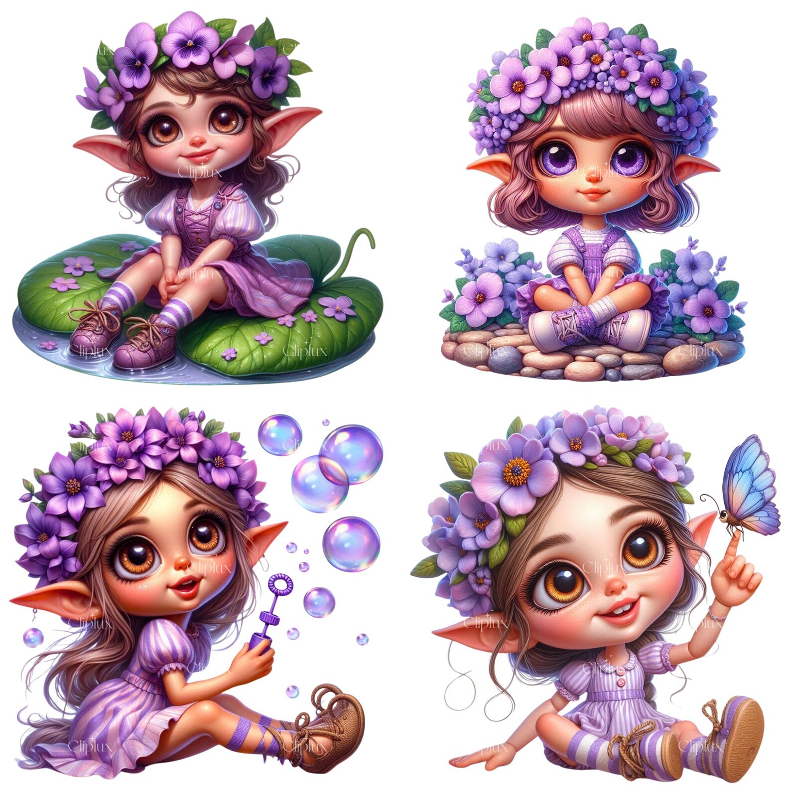 26 PNG Cute Purple Elves Clipart , Spring Elves, Cute Fantasy Elves ...
