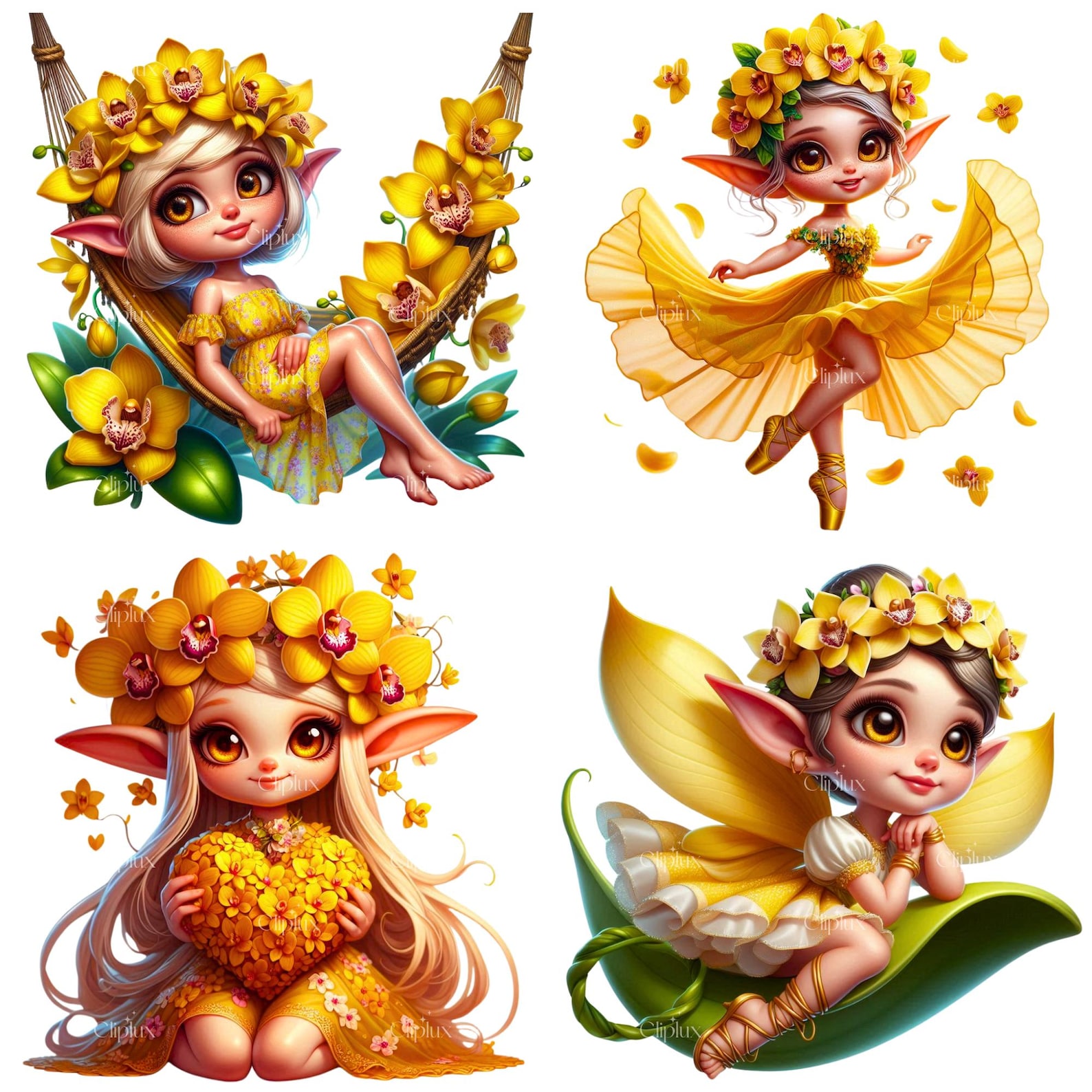32 PNG Yellow Orchid Elves Clipart , Cute Baby Elves, Garden Elf ...