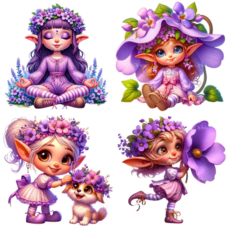 20 PNG Purple Violet Elves Clipart , Cute Baby Elves, Garden Elf ...