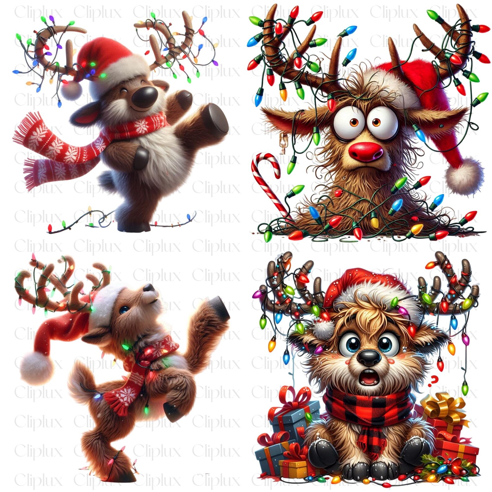 21 PNG Quirky Christmas Reindeer P1 Clipart , Christmas Animals, Santa ...