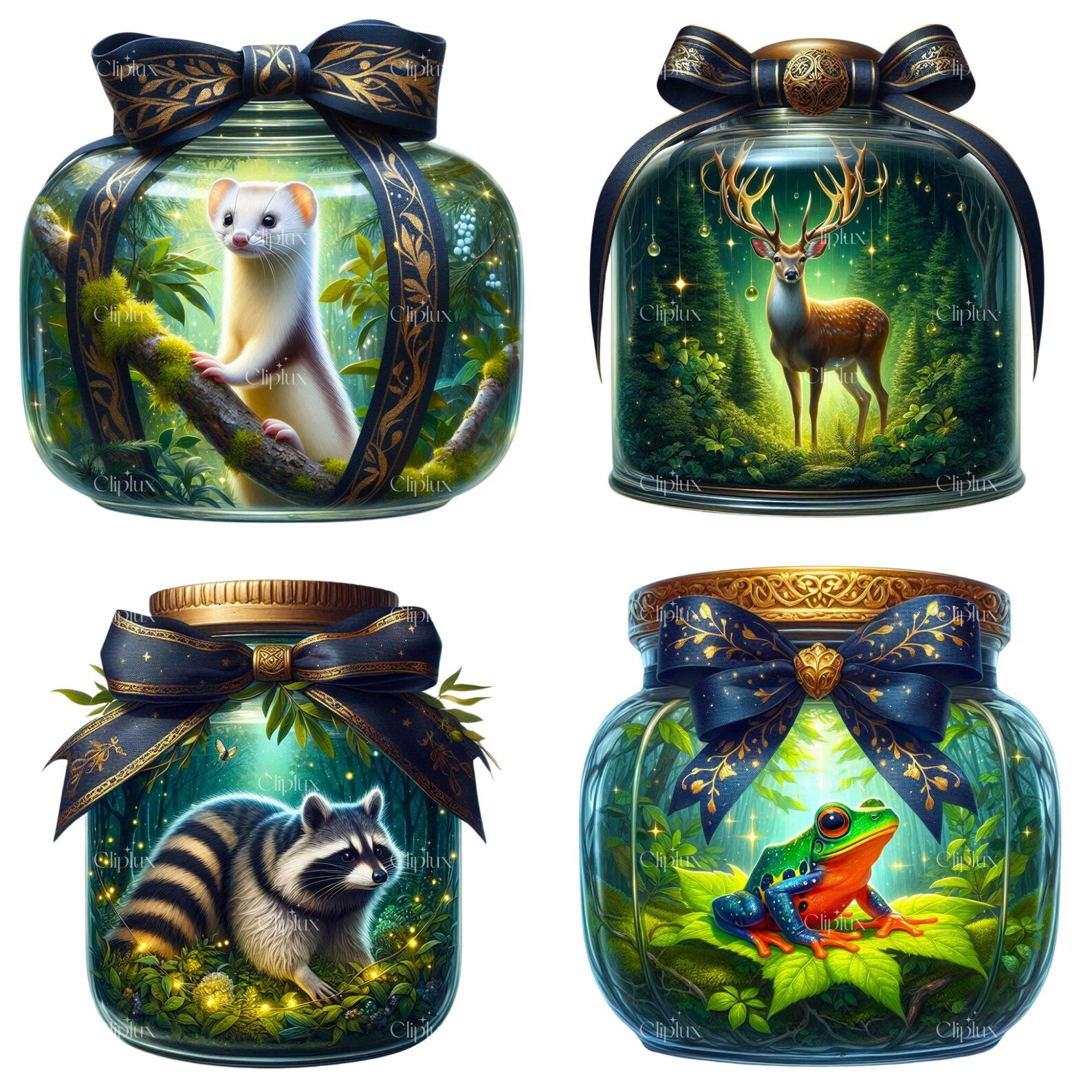 20 PNG Magical Forest Jars Clipart , Forest Animals in a Jar, Cute ...