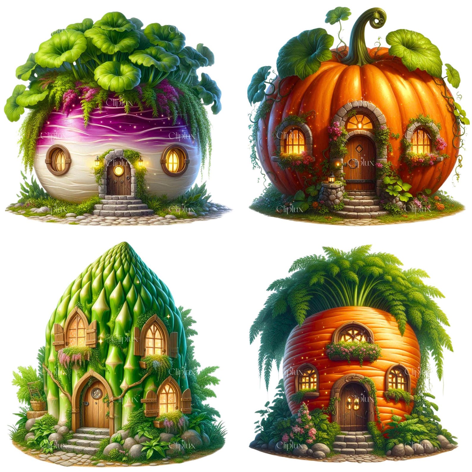 37 PNG Vegetable Houses Clipart , Pumpkin, Carrot, Cabbage, Whimsical ...