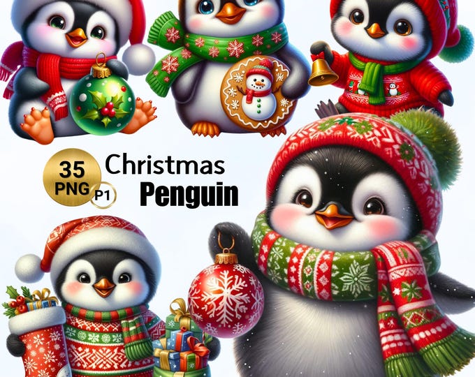 10 Cute Christmas Penguin Clipart PNG – Adorable Holiday Penguin for ...