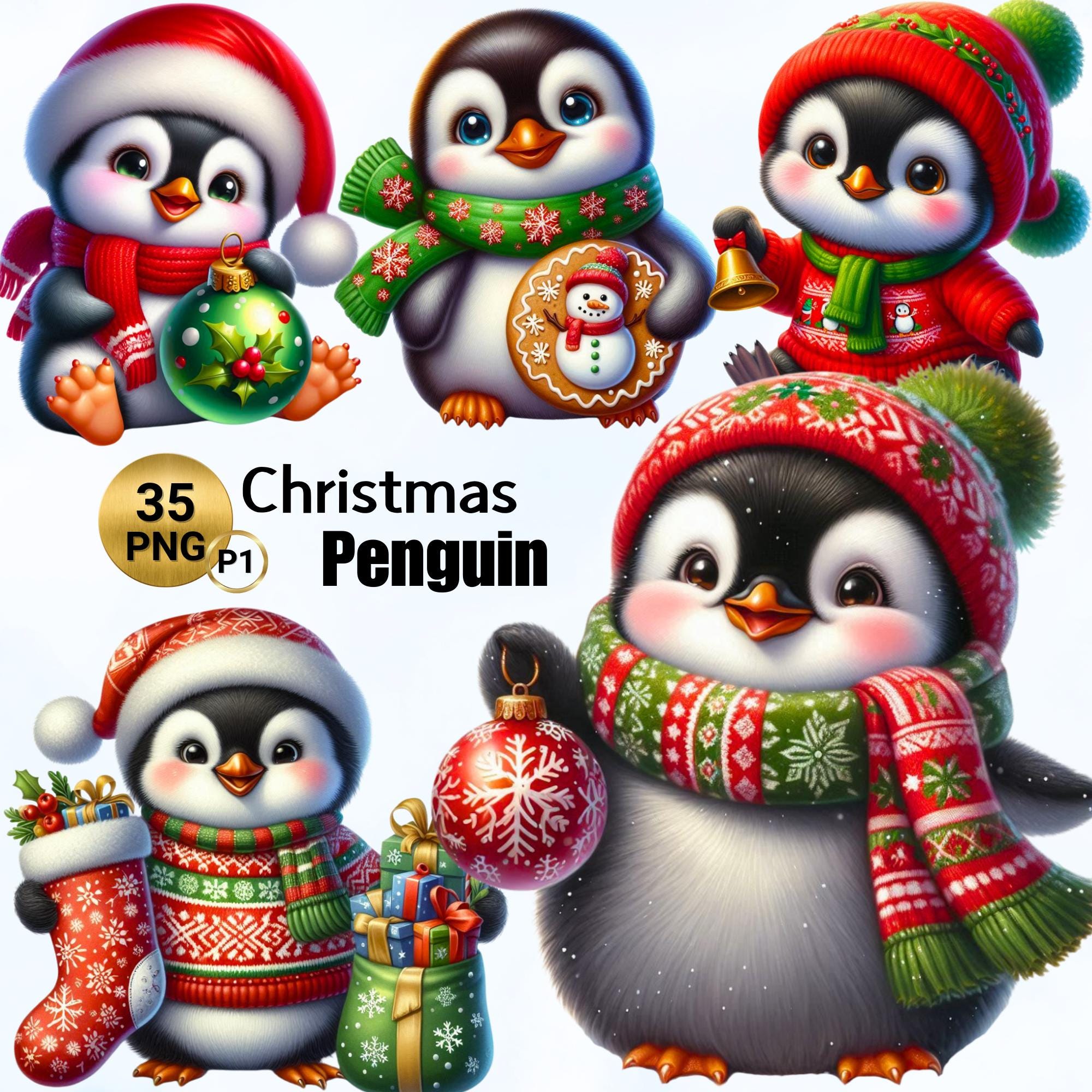35 PNG Christmas Penguin P1 Clipart , Christmas Animals, Santa Penguin ...