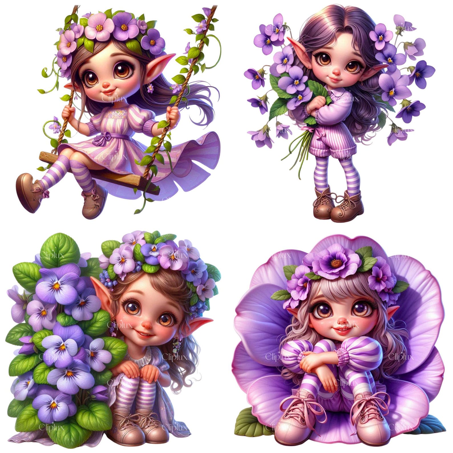 26 PNG Cute Purple Elves Clipart Spring Elves, Cute Fantasy Elves ...