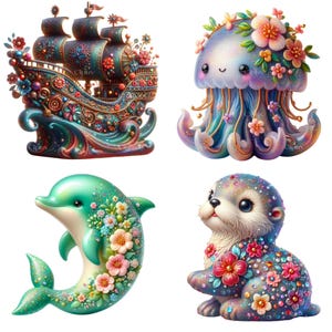 48 PNG Sea Glittery Creatures Clipart , Sea Life Bundle, Mermaid ...