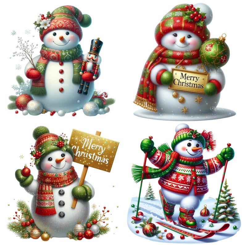 56 PNG Christmas Snowman Clipart , Red and Green Snowman Collection ...