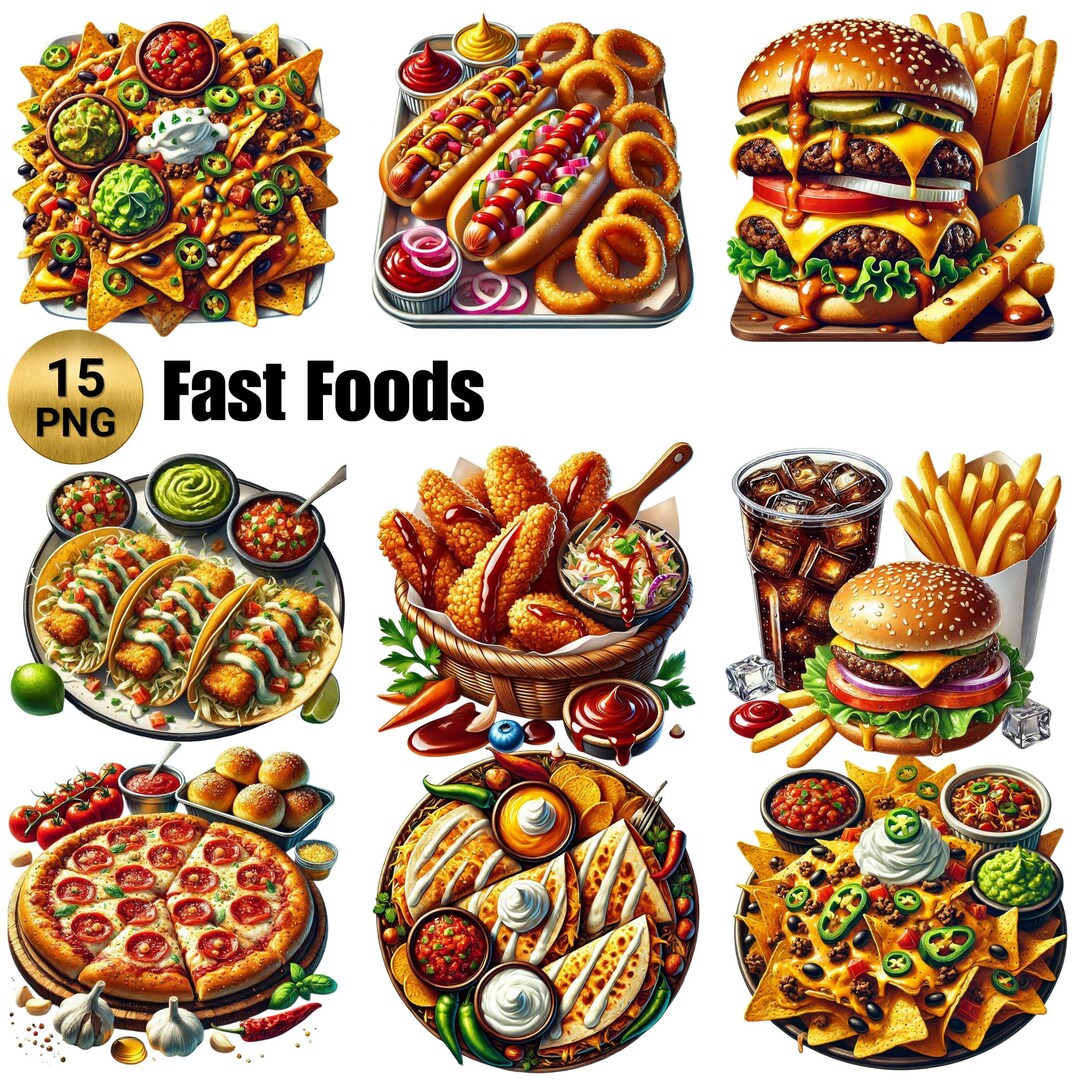 15 PNG Fast Foods Clipart , Tasty Hamburger, Pizza, Hot Dog, Bakery ...