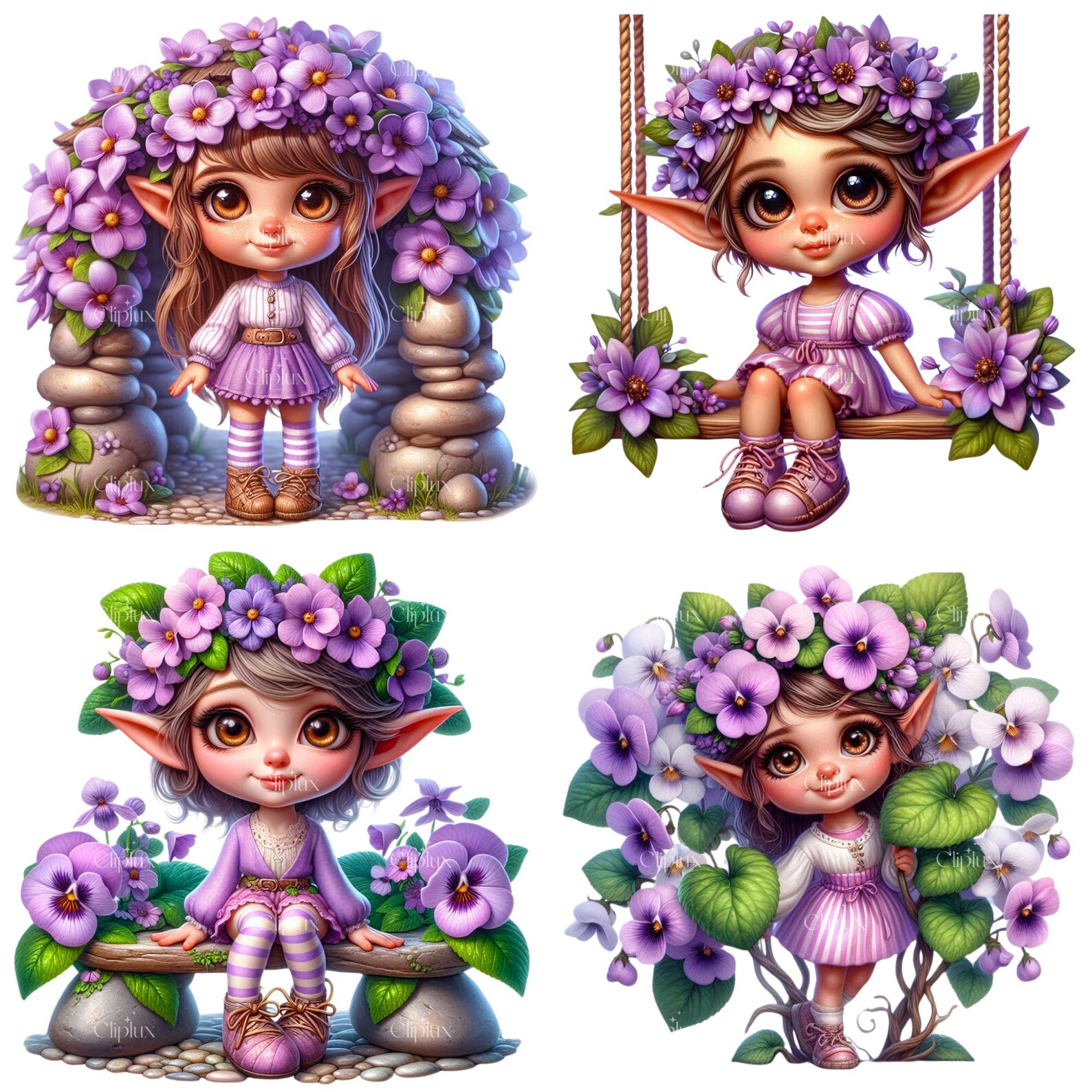 26 PNG Cute Purple Elves Clipart , Spring Elves, Cute Fantasy Elves ...
