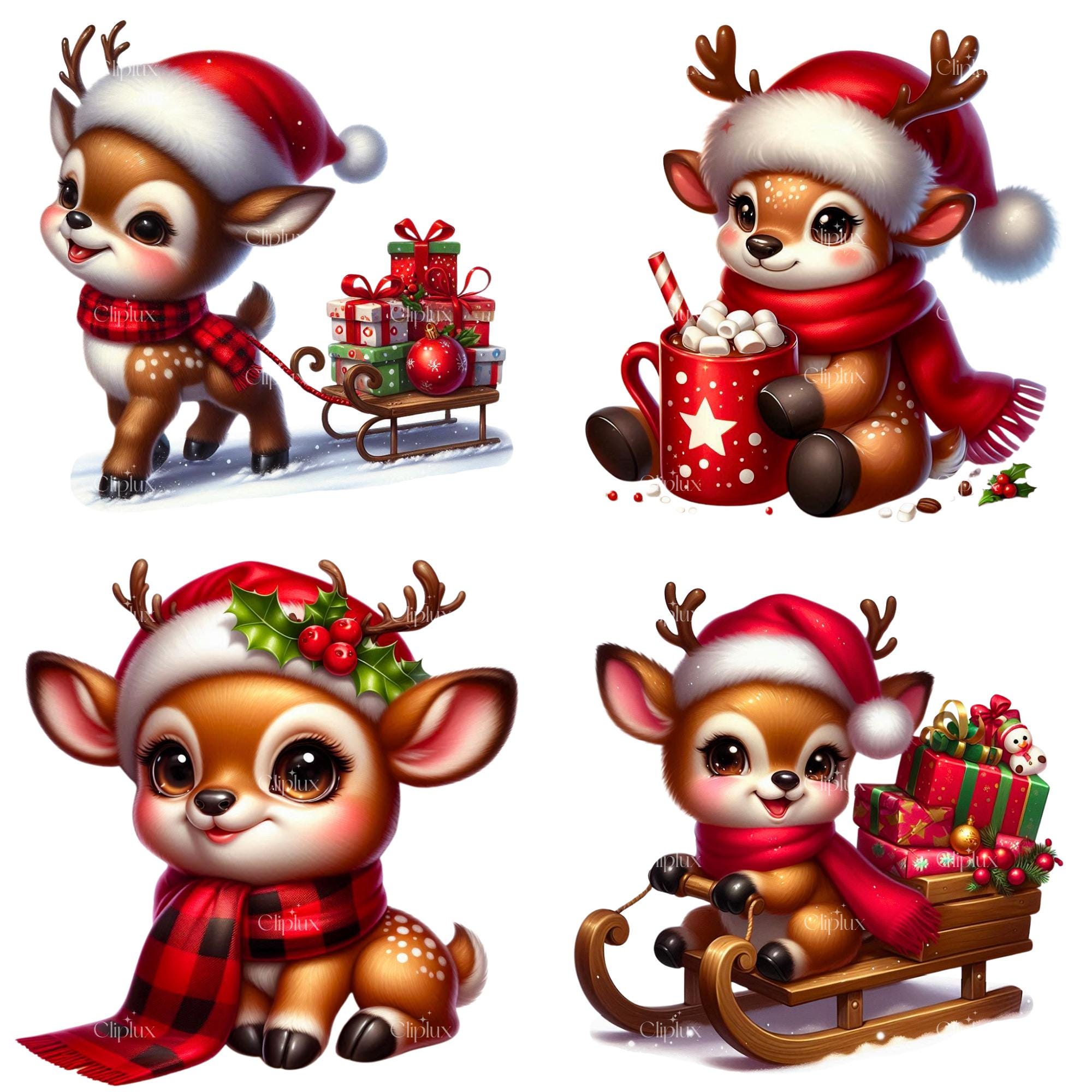 30 PNG Christmas Reindeer P2 Clipart , Christmas Animals, Santa ...