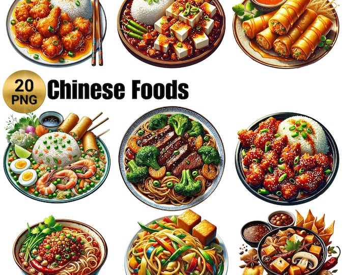 Chinese Food Clipart, Asian Cuisine Clip Art, Watercolor Food Images ...