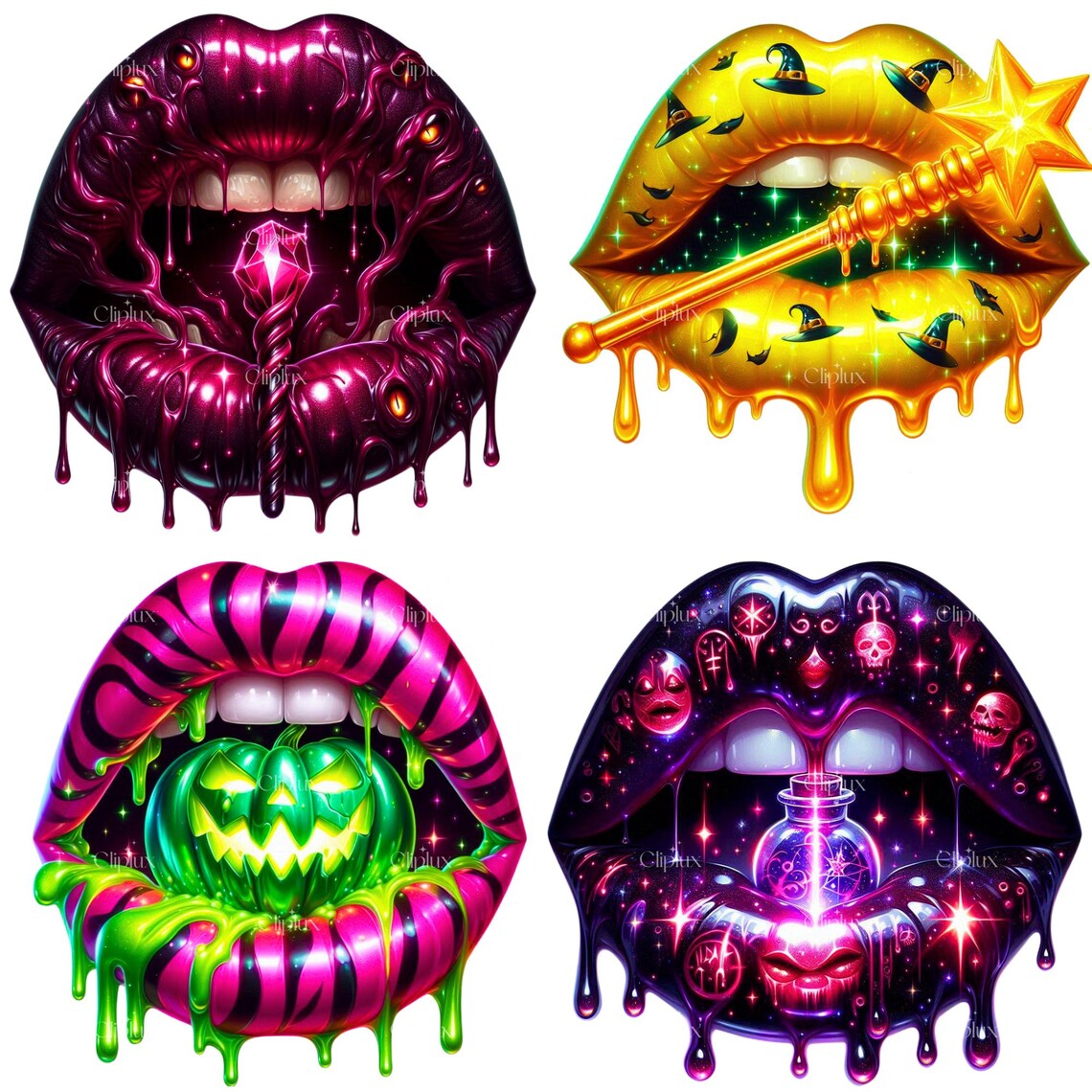 46 PNG Halloween Lips Clipart , Dripping Lips,sipder, Pumpkin, Skull ...