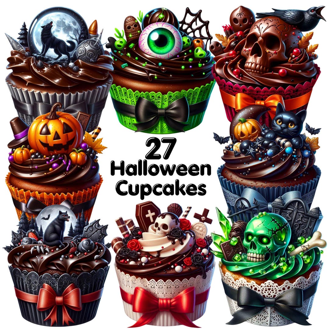 27 PNG Halloween Cupcakes Clipart , Scary Dessert Treat Graphics ...