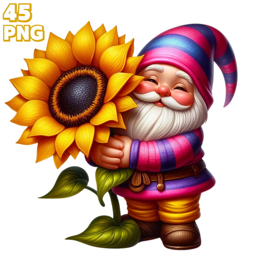 45 PNG Cute Sunflower Gnomes Clipart , Gnome With Flowers, Summer ...
