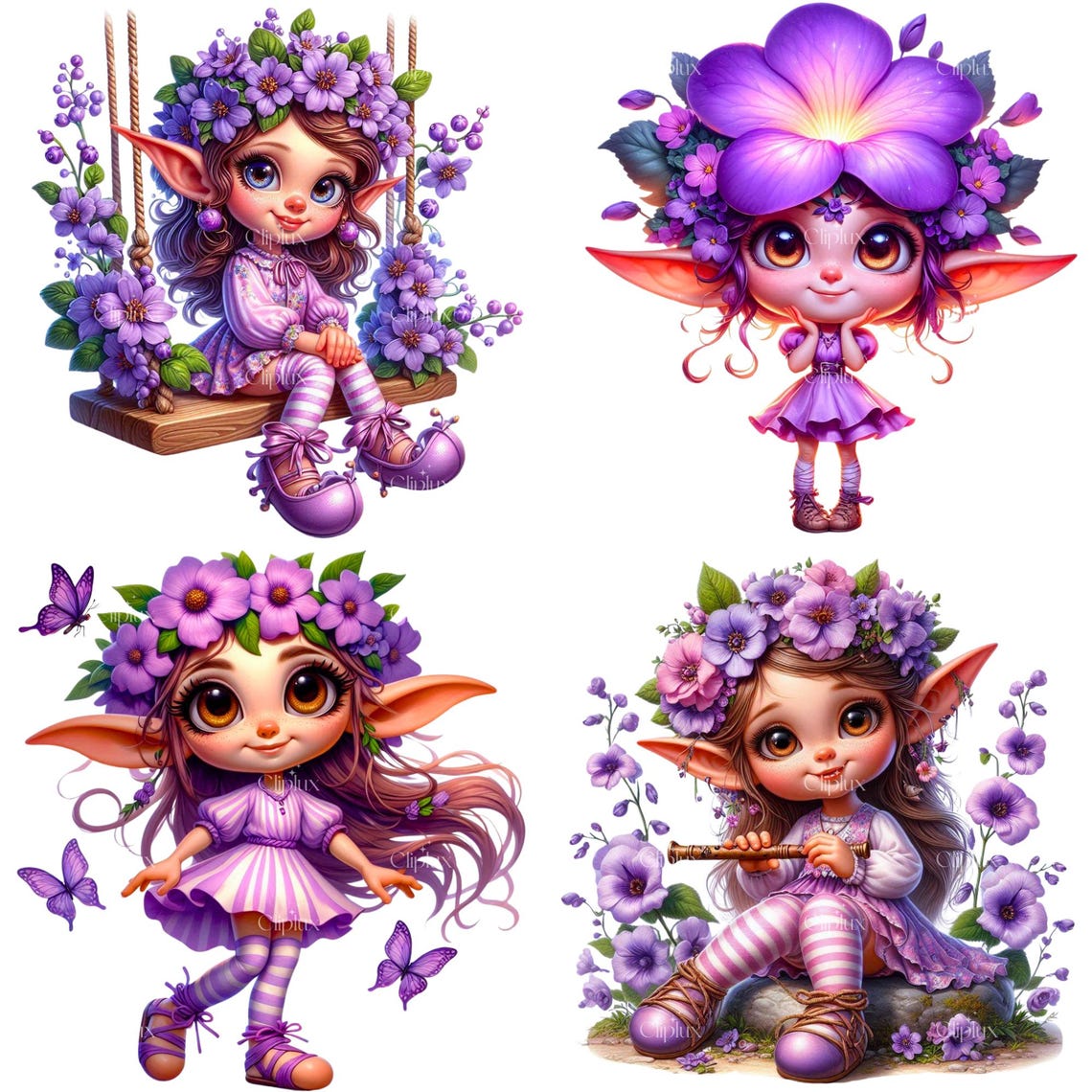 20 PNG Purple Violet Elves Clipart , Cute Baby Elves, Garden Elf ...