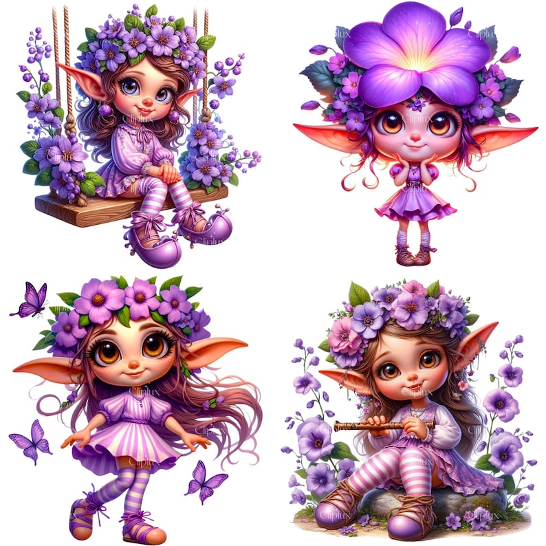20 PNG Purple Violet Elves Clipart Cute Baby Elves, Garden Elf, Spring ...