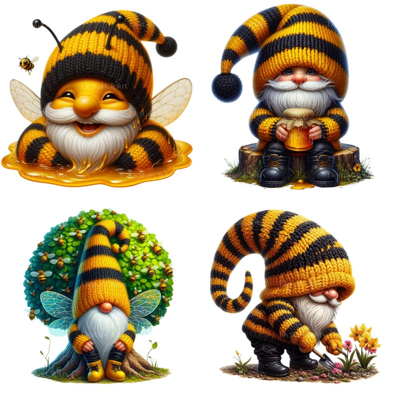 29 PNG Cute Bee Gnomes Clipart , Spring Gnome, Honeybee Garden Gnome ...
