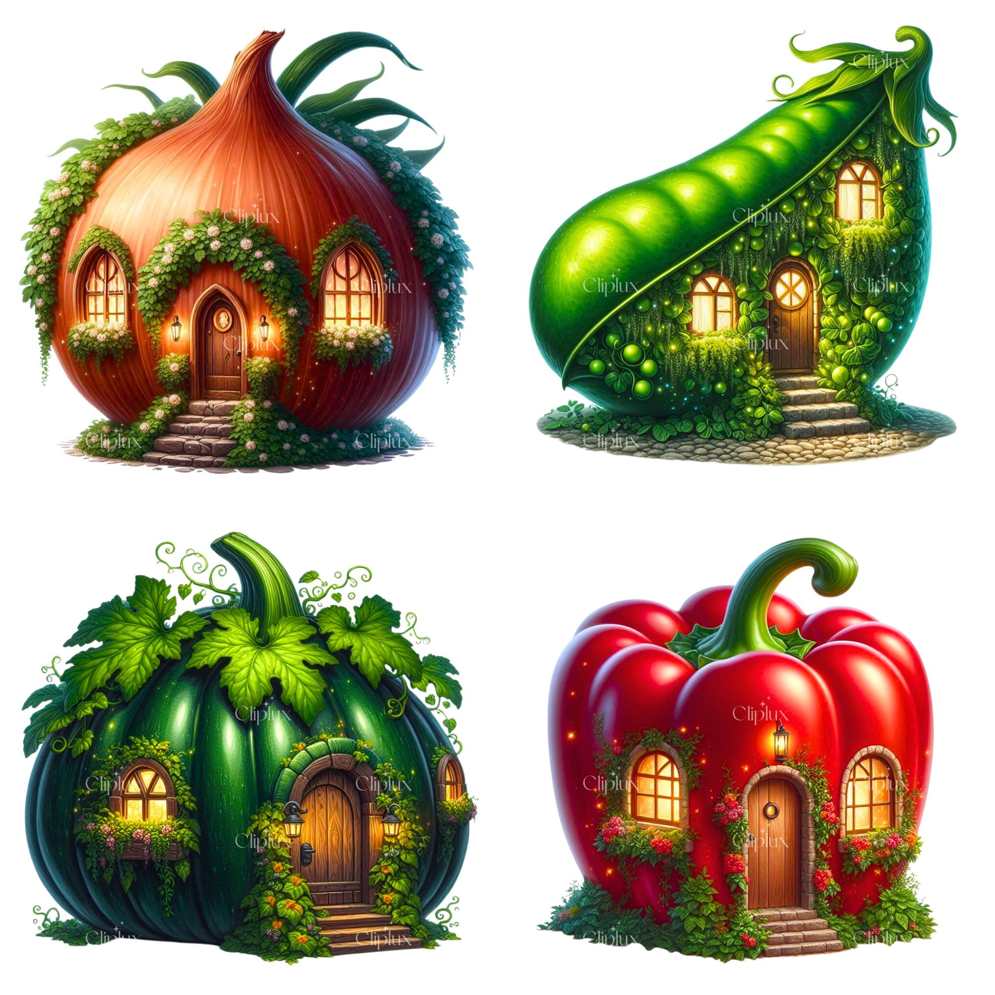 37 PNG Vegetable Houses Clipart , Pumpkin, Carrot, Cabbage, Whimsical ...