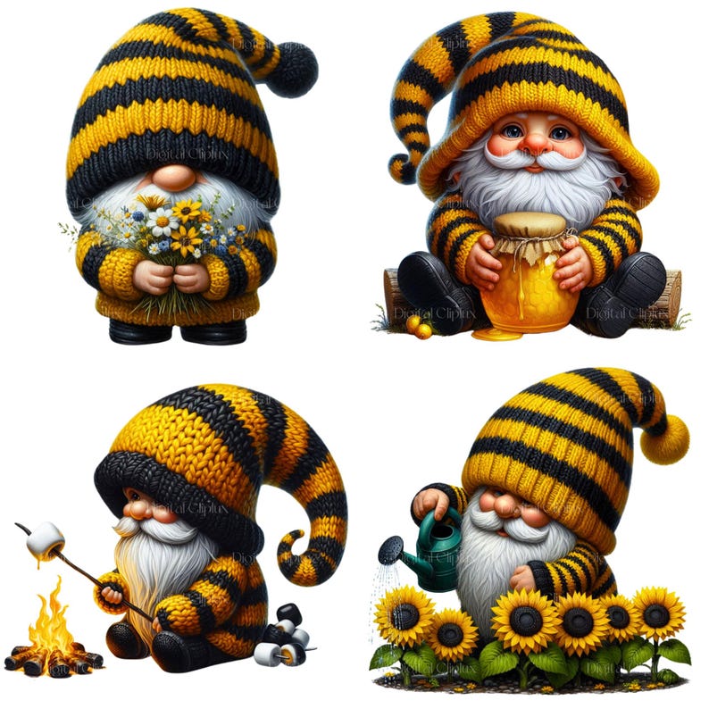 29 PNG Cute Bee Gnomes Clipart , Spring Gnome, Honeybee Garden Gnome ...