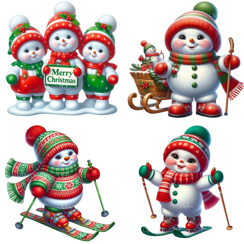 50 PNG Christmas Baby Snowman Clipart , Red and Green Snowman ...
