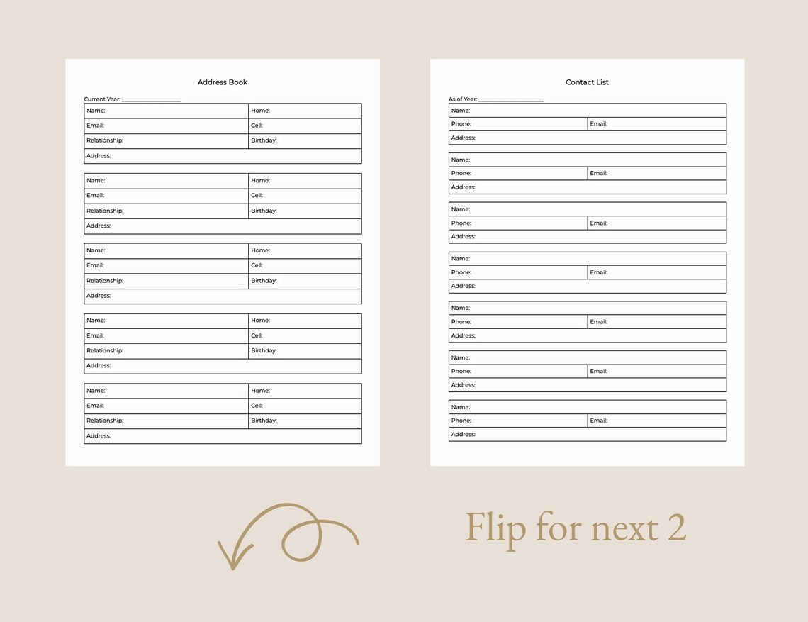 Printable Address Book Downloadable Contacts List for Office Business ...