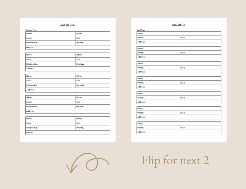 Printable Address Book Downloadable Contacts List for Office Business ...