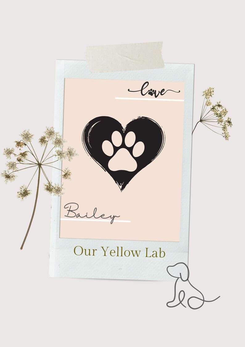 Personalized Pet Printable TEMPLATE, Pet Paw Printable, Heart and Love ...