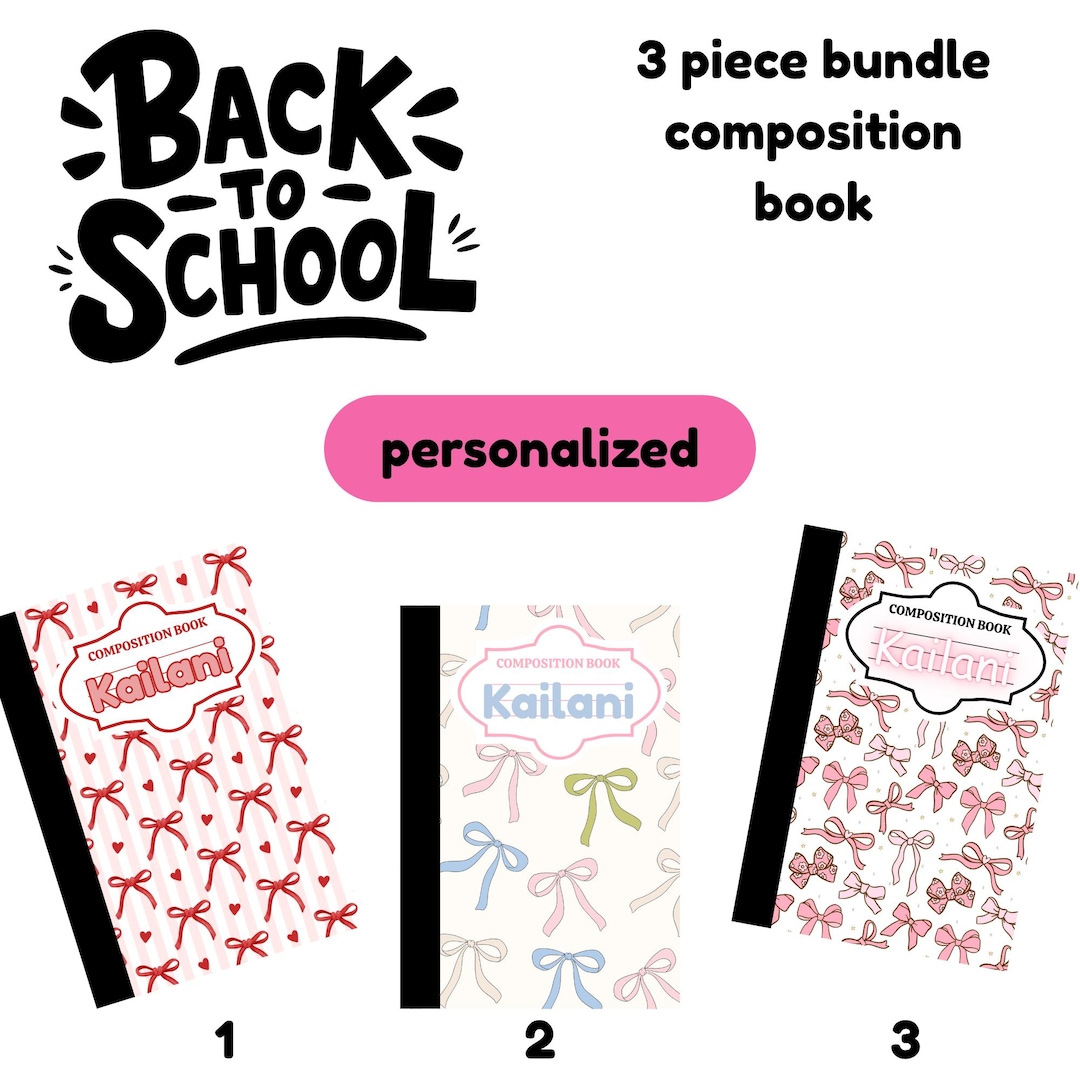 Personalized Bow Composition Notebook: Pink Back to School Supplies - Etsy