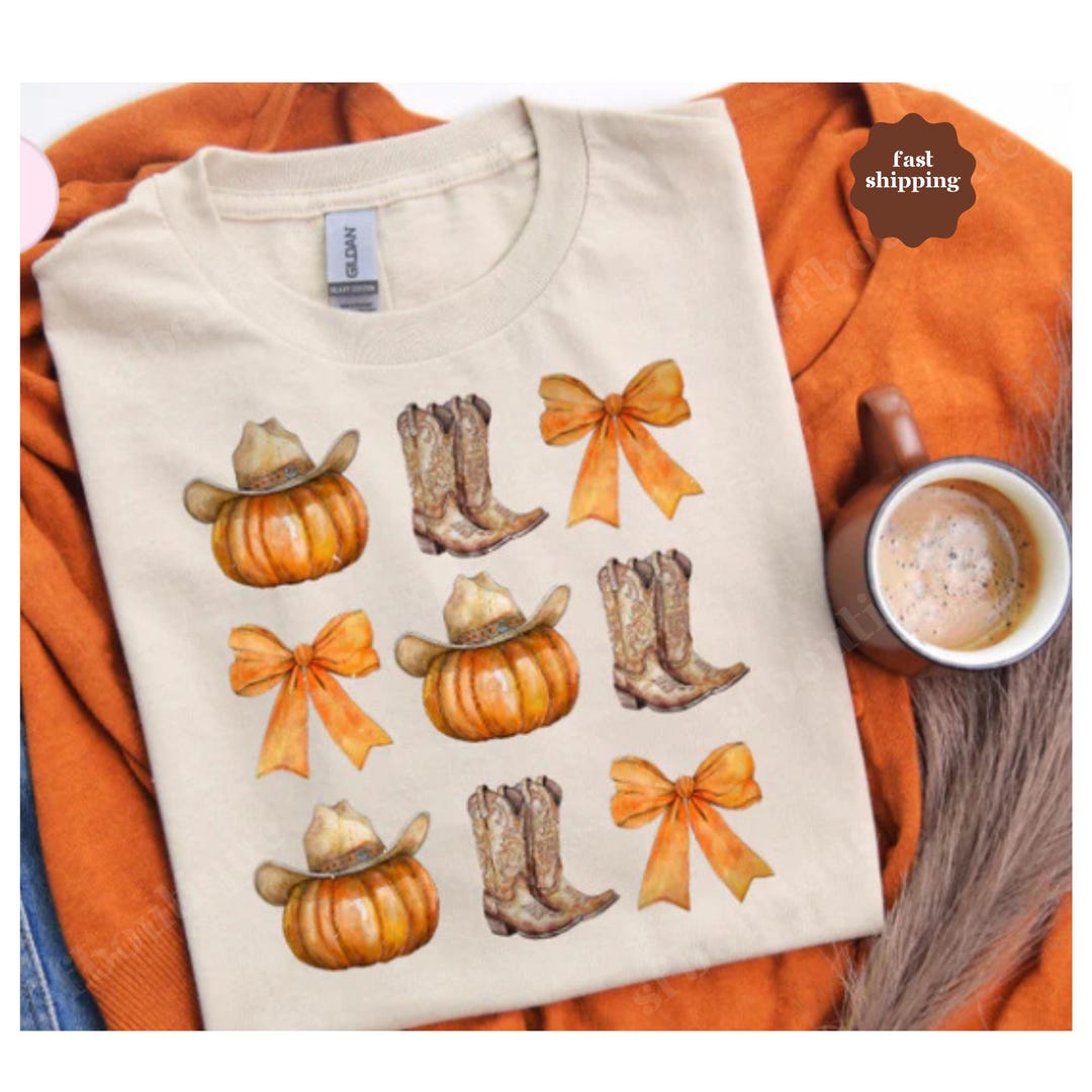Western Fall Pumpkins Tee, Fall Coquette Bow Shirt, Western Country ...