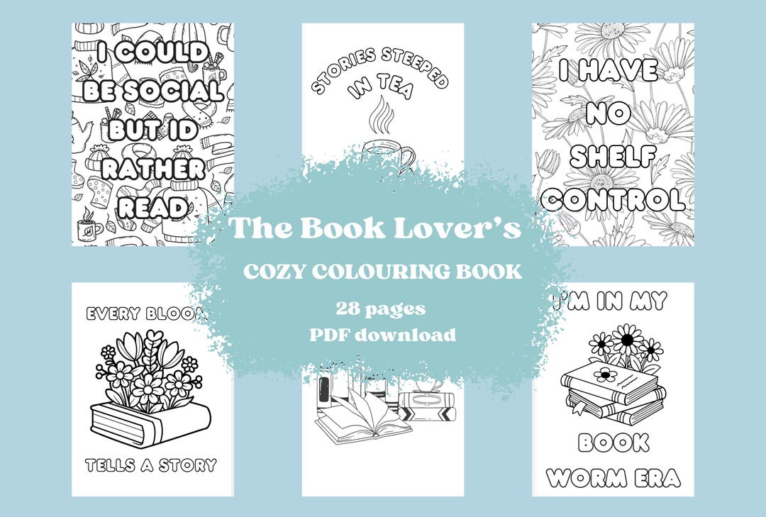 Printable Book Lover’s Coloring Pages - Instant Download PDF, 28 ...