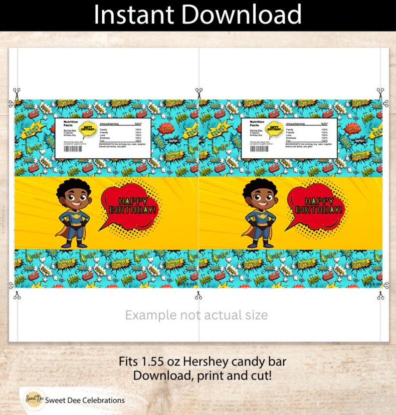 Printable Candy Bar Wrapper Instant Download Super Hero Themed Fun ...
