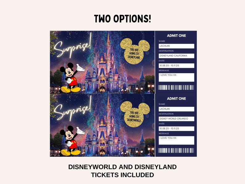 Disneyland Ticket, Disneyworld Ticket, Editable Ticket, Surprise Reveal ...
