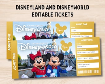 Disneyworld Ticket, Surprise Reveal Gift, Editable Ticket, Theme Park ...
