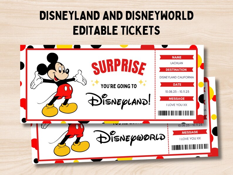 Disneyland Ticket, Disneyworld Ticket, Editable Ticket, Surprise Reveal ...
