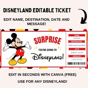 Disneyland Ticket, Disneyworld Ticket, Editable Ticket, Surprise Reveal ...