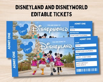 Disneyworld Ticket, Surprise Reveal Gift, Editable Ticket, Theme Park ...