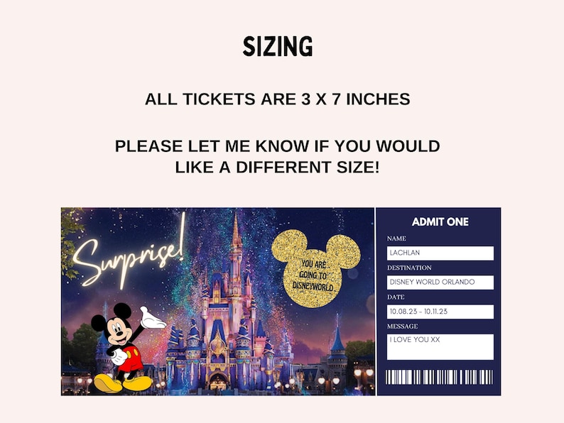 Disneyland Ticket, Disneyworld Ticket, Editable Ticket, Surprise Reveal ...
