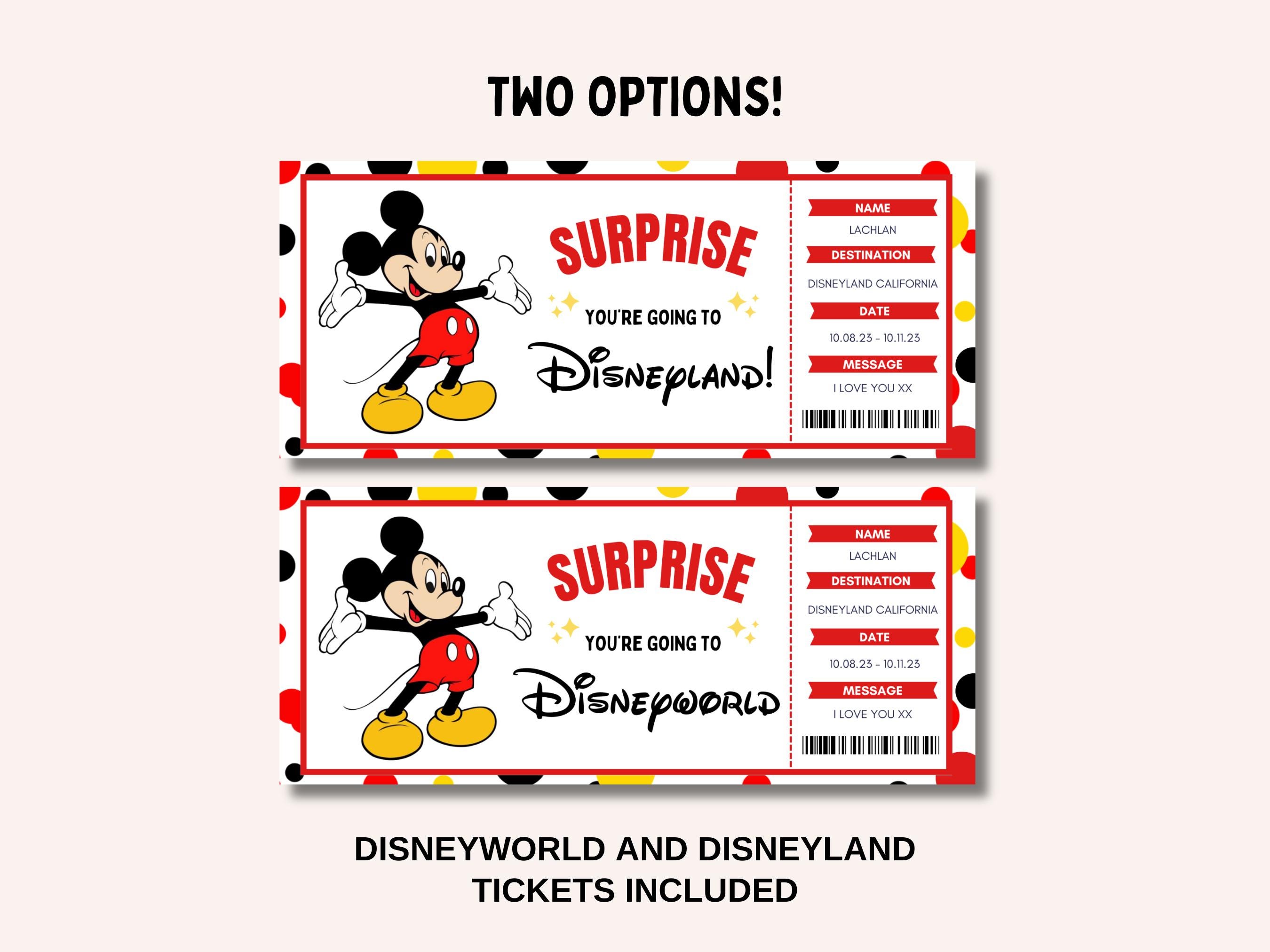 Disneyland Ticket, Disneyworld Ticket, Editable Ticket, Surprise Reveal ...