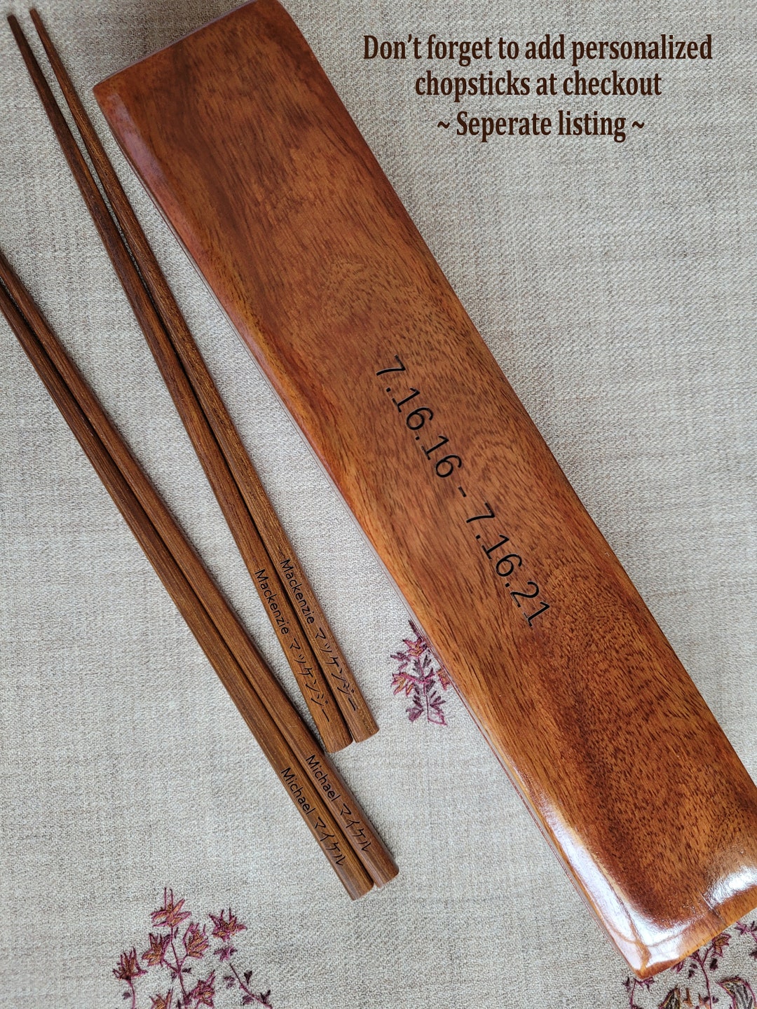 Large Vintage Chopstick Box - Handmade & Custom Engraved ~ (chopsticks ...