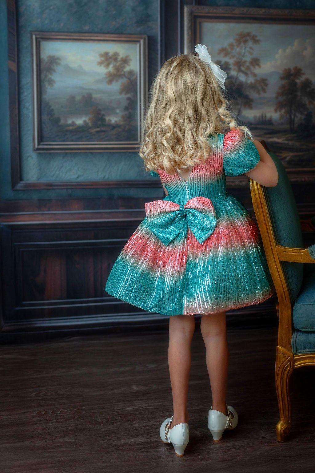 Aqua Sunset Sparkle Dress | Girls Party Outfit - Etsy