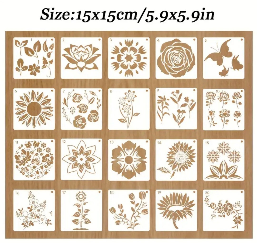20 Pieces Flower Stencil Set - for Painting Flowers Stencil Bouquet ...